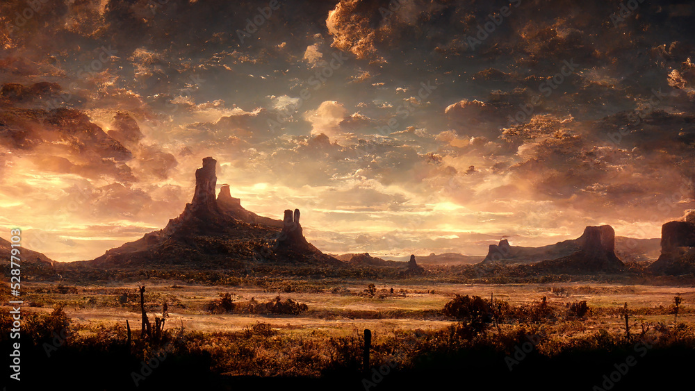 American Wild West Nature Landscape at Sunset Spectacular Art ...