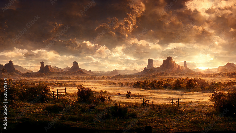 American Wild West Nature Landscape at Sunset Spectacular Art ...