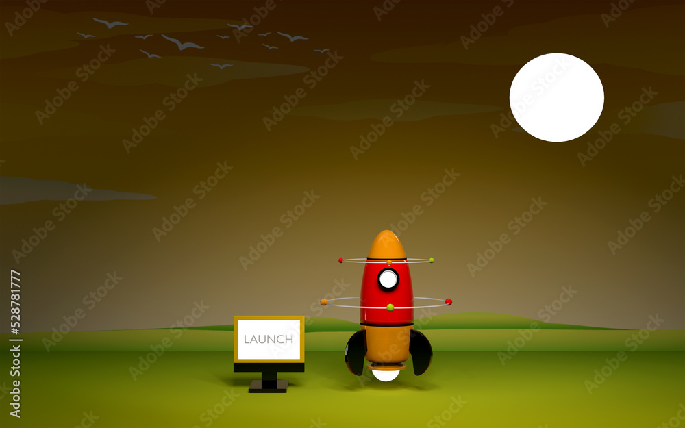 start up, night landscape rocket launch, launch a rocket, ready and ...