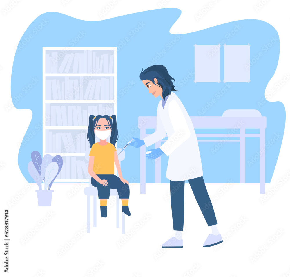 Vector illustration of a doctor's chamber. Where the doctor femal is ...