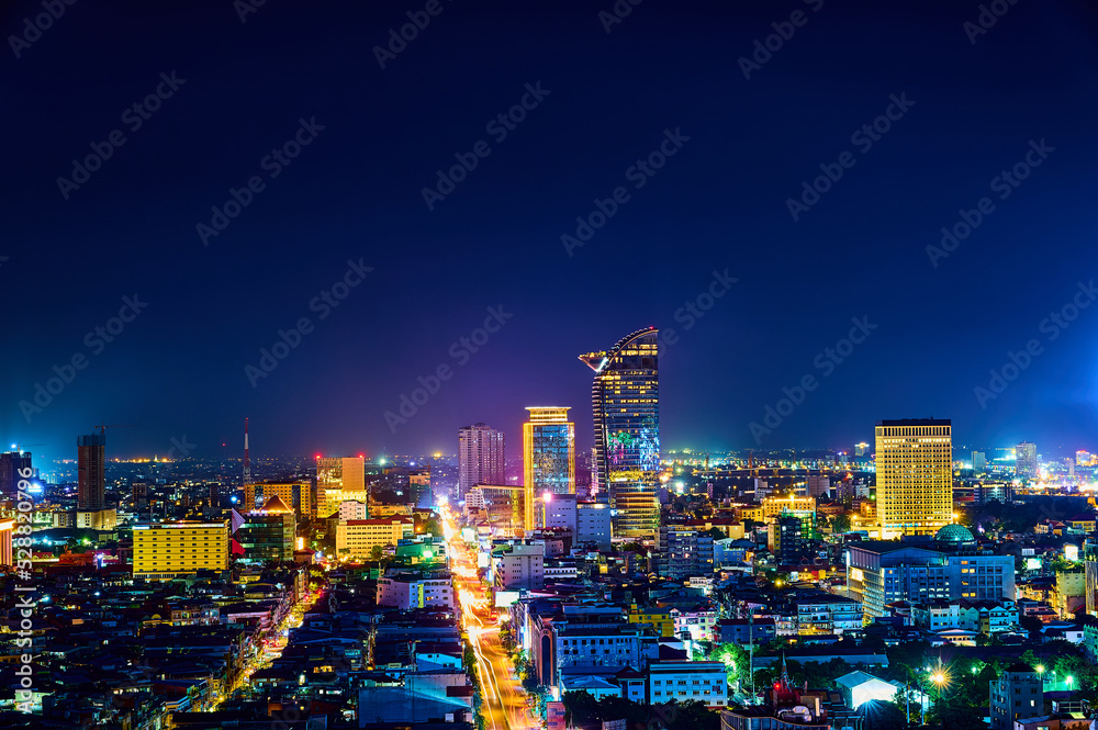 skyline at night in phnom penh city capitall of cambodia Stock Photo ...