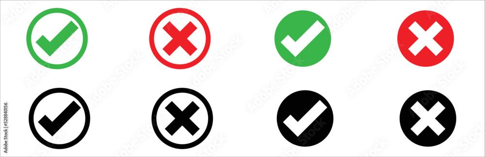 Vector de Stock Green check mark, red cross mark icon set. Check mark ...