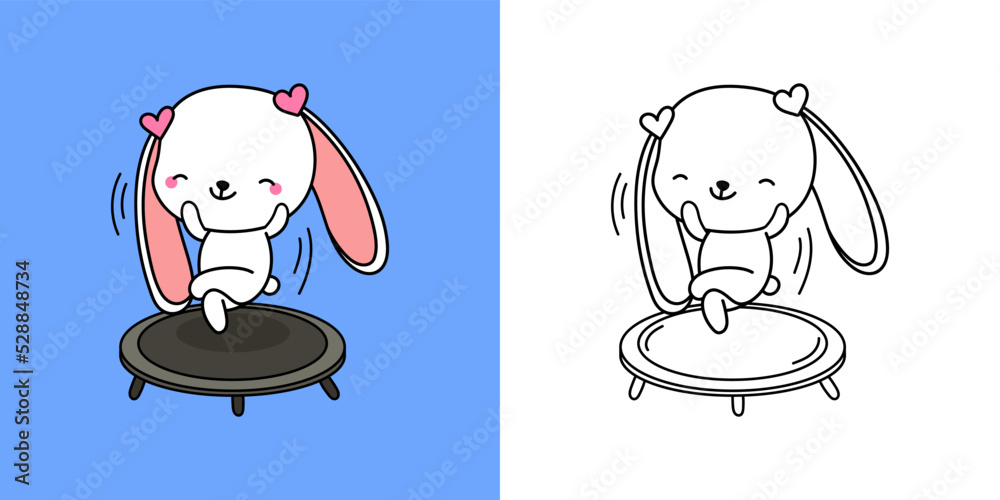 Bunny Athlete Clipart for Coloring Page and Multicolored Illustration ...