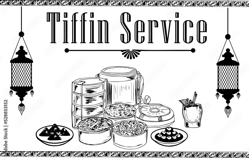 Стоковий вектор Tiffin Service logo, Indian Tiffin Service poster ...