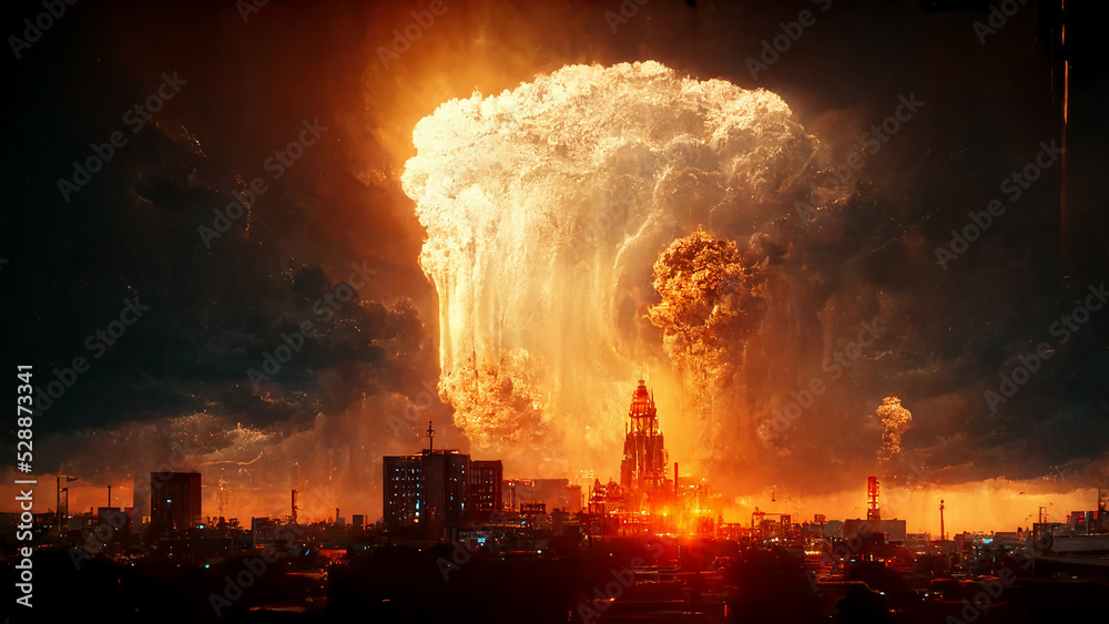Ilustración de Stock Epic Nuclear Explosion Above City Apocalyptic Sky ...