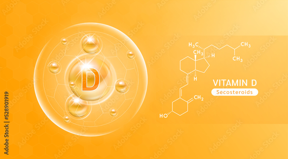 Vitamin D orange and structure. Vitamin solution complex with Chemical ...