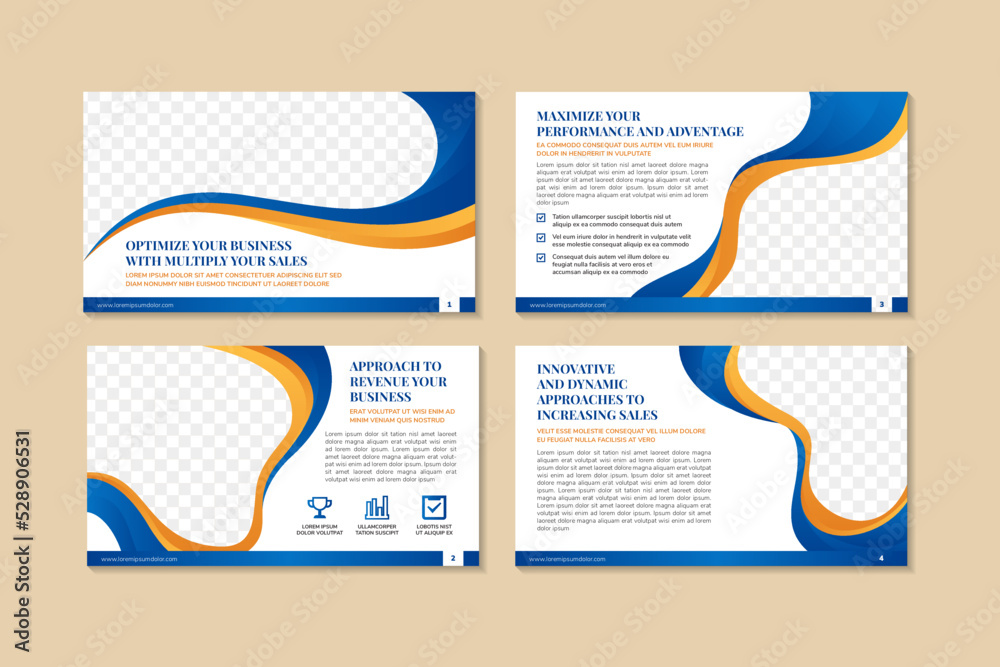 Minimal presentations design, portfolio vector templates with blue wave ...