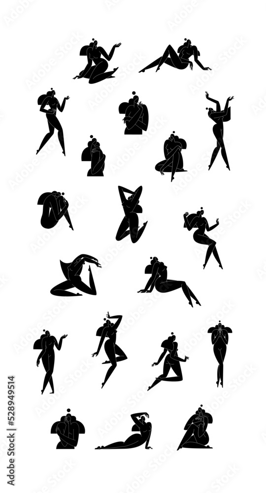 Abstract woman body vector illustration set. Female figure contemporary ...