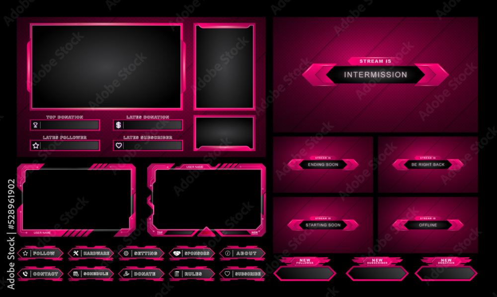 twitch Stream Facecam OBS Template Pink Game Modern overlay design Pack ...