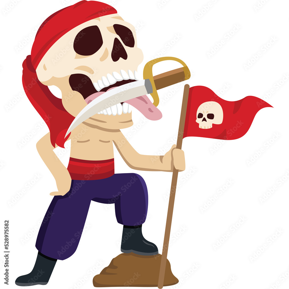 Skeleton ghost pirate with sword and flag in halloween fancy to go ...