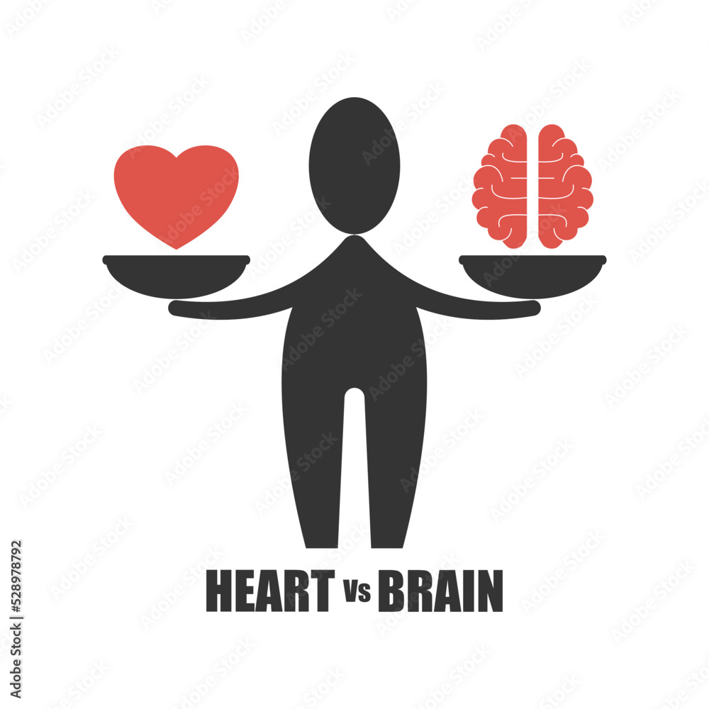 Humanoid figure posing as balance holding heart and brain. Balancing ...