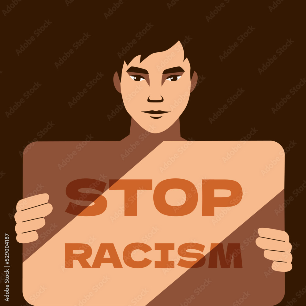 Asian man protest against racism. Guy with stop racism poster ...