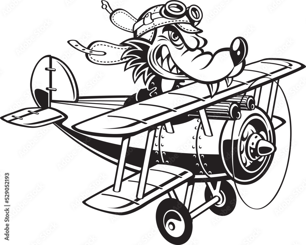 Cartoon style wolf flying retro style fighter plane Stock Vector ...