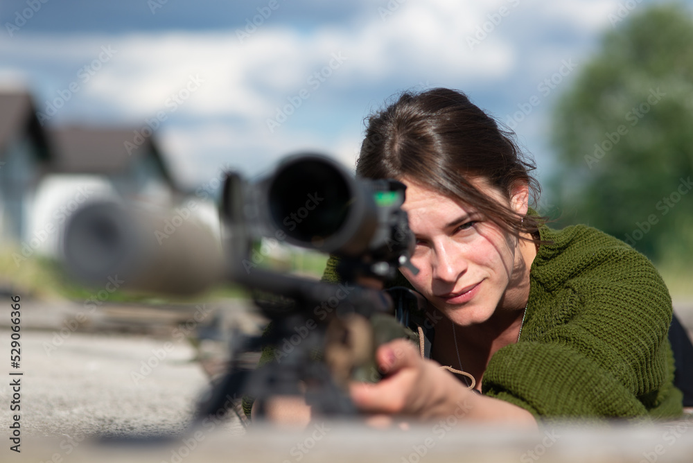 female sniper with a sniper rifle Stock Photo | Adobe Stock