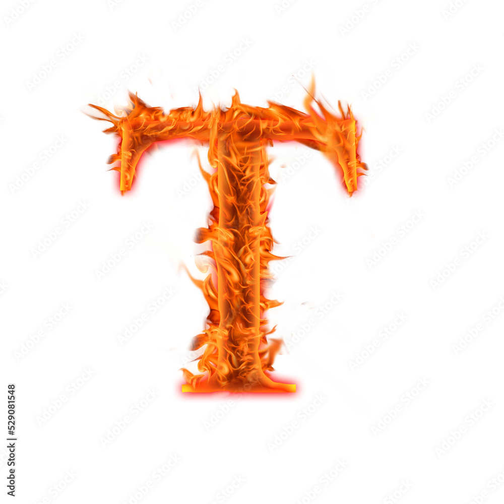 Alphabet Letter T. Fire flames on transparent background, realistic ...