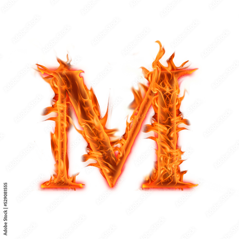Alphabet Letter M. Fire flames on transparent background, realistic ...