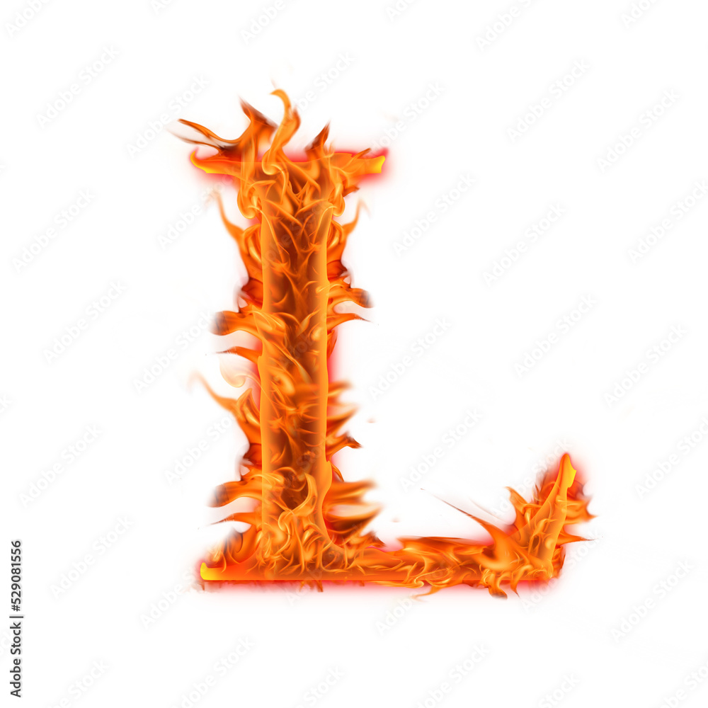 Alphabet Letter L. Fire flames on transparent background, realistic ...