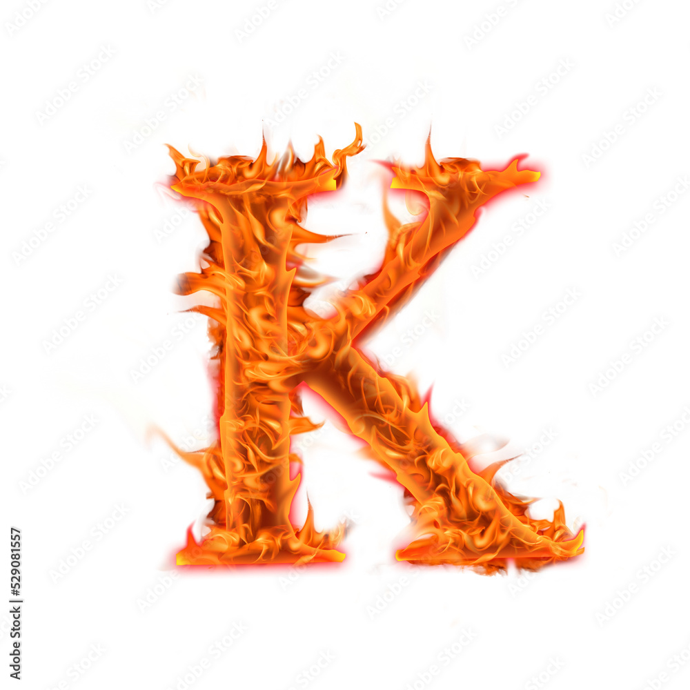 Alphabet Letter K. Fire flames on transparent background, realistic ...