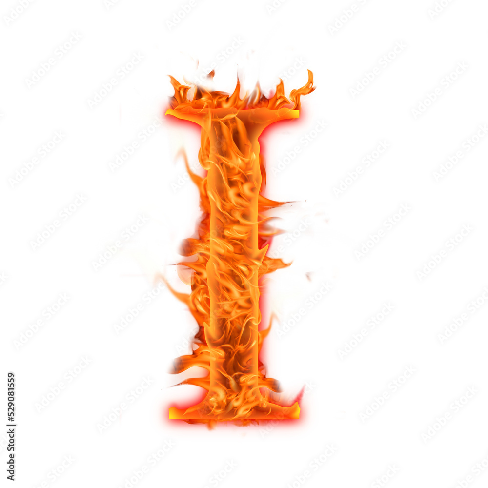 Alphabet Letter I. Fire flames on transparent background, realistic ...