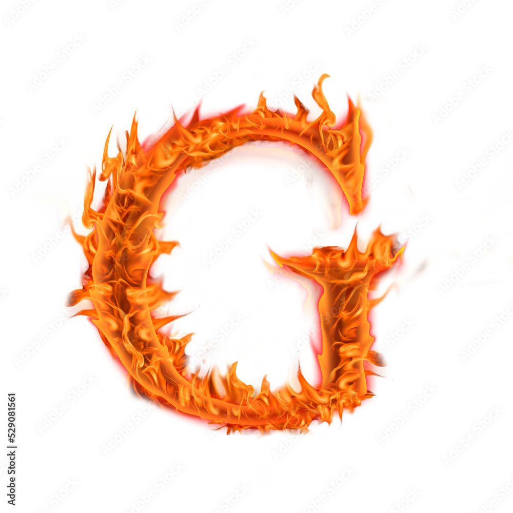 Alphabet Letter G. Fire flames on transparent background, realistic ...