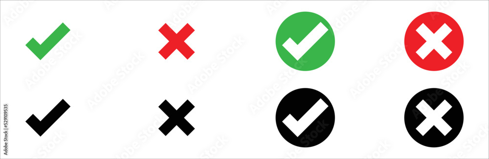 Vector de Stock Green check mark, red cross mark icon set. Check mark and cross icons in circle ...