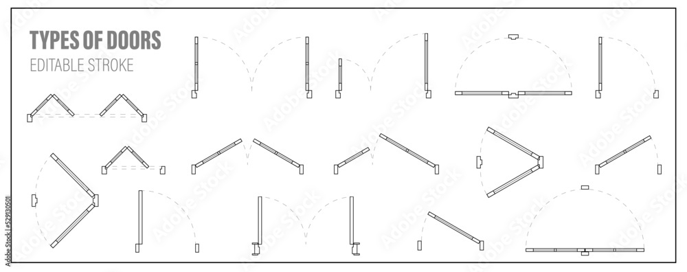 Vector de Stock Set of doors for floor plan top view. Architectural kit ...