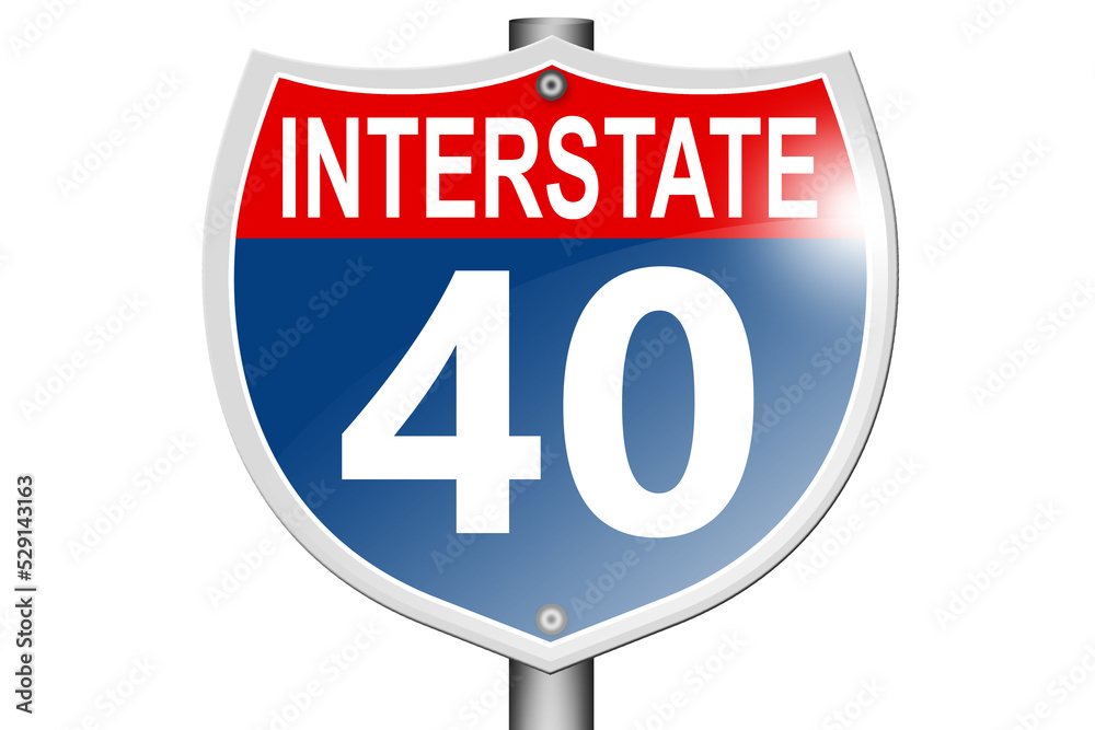 Interstate highway 40 road sign isolated on white background Stock ...