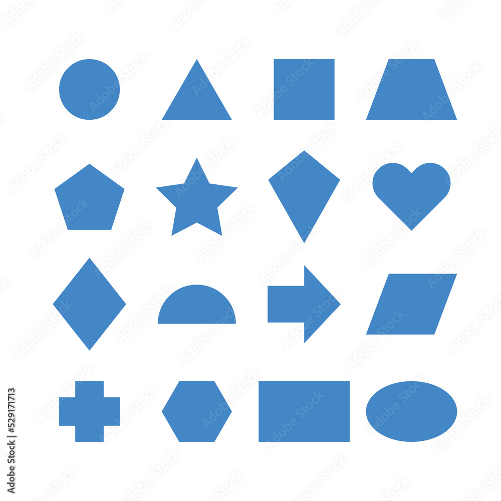 Collection of basic 2D shapes for kids learning, blue geometric shape ... Collection of basic 2D shapes for kids learning, blue geometric shape ...