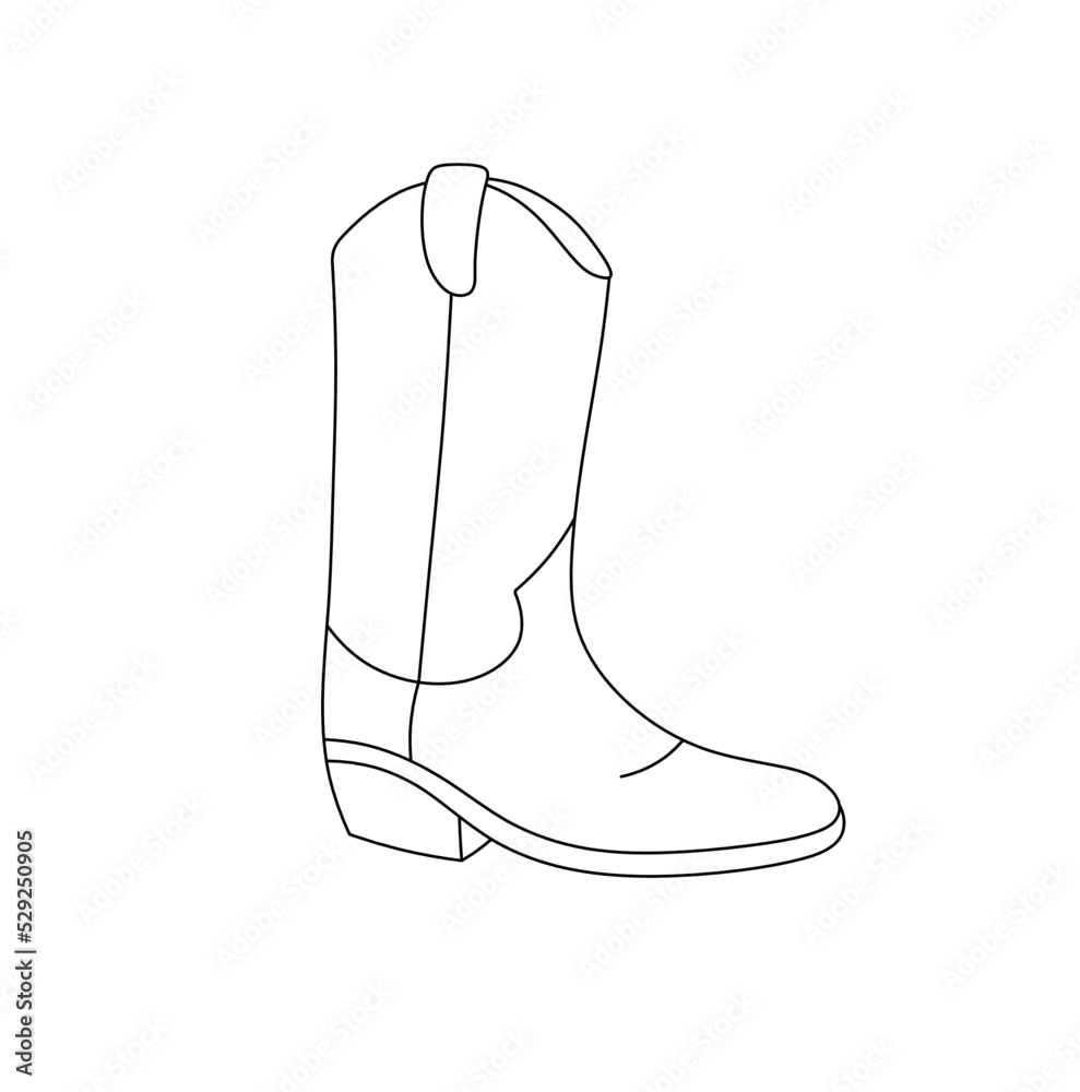 Vector isolated one cowboy cossack boot side view colorless black and ...
