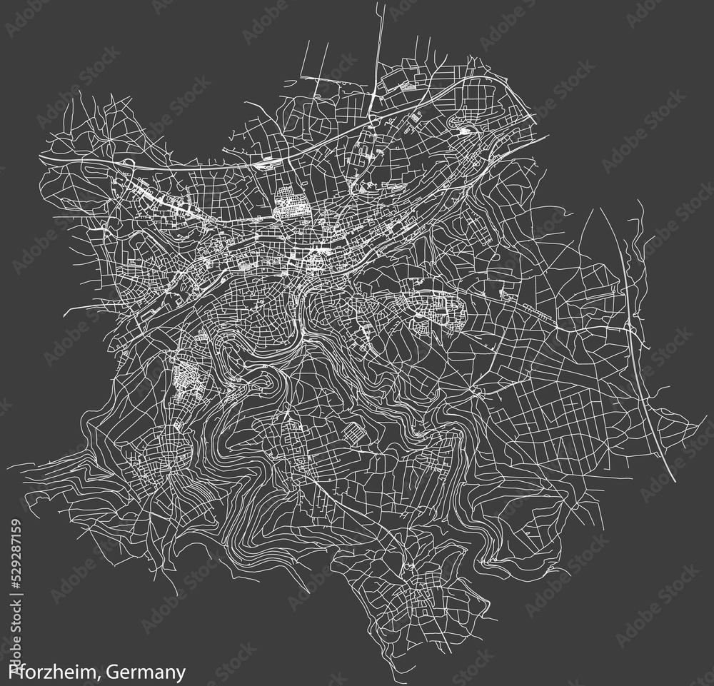 Detailed negative navigation white lines urban street roads map of the ...
