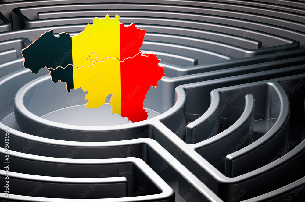 Belgian map inside labyrinth, 3D rendering Stock Illustration | Adobe Stock