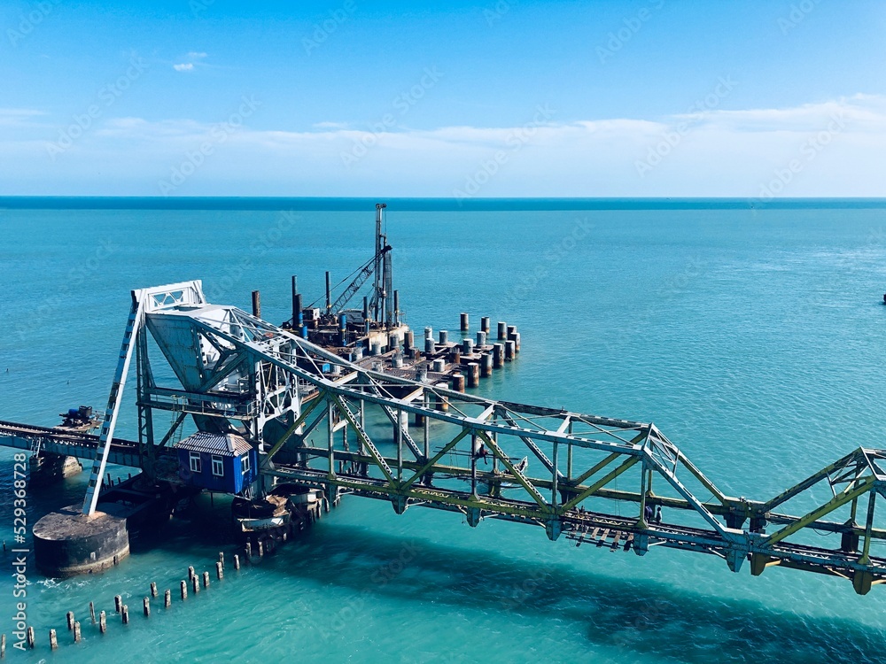 Pamban bridge at Rameshwaram, Tamilnadu. Railway bridge connects the ...