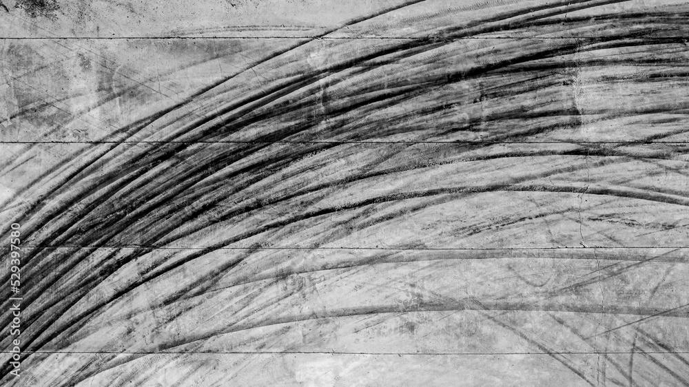 Foto de Stock Aerial top view texture car skid tire marks on race track ...