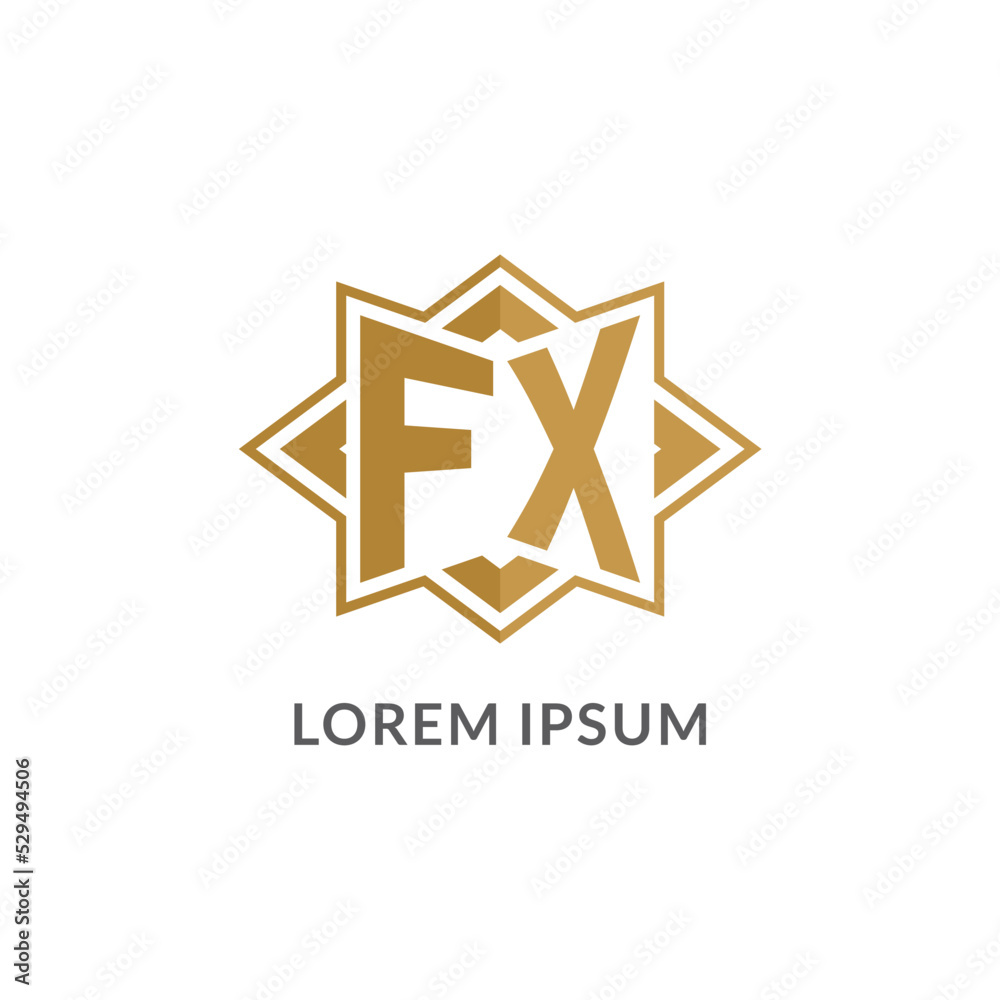 Initial letter FX logo monogram with eight point star style design ...