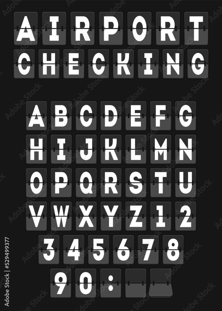 Analog airport board font template vector illustration. Set of letters ...