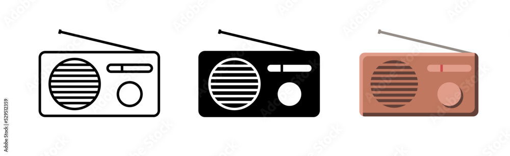 Retro radio icon. Set of cartoon cute radio. Vector set. Clipart ...