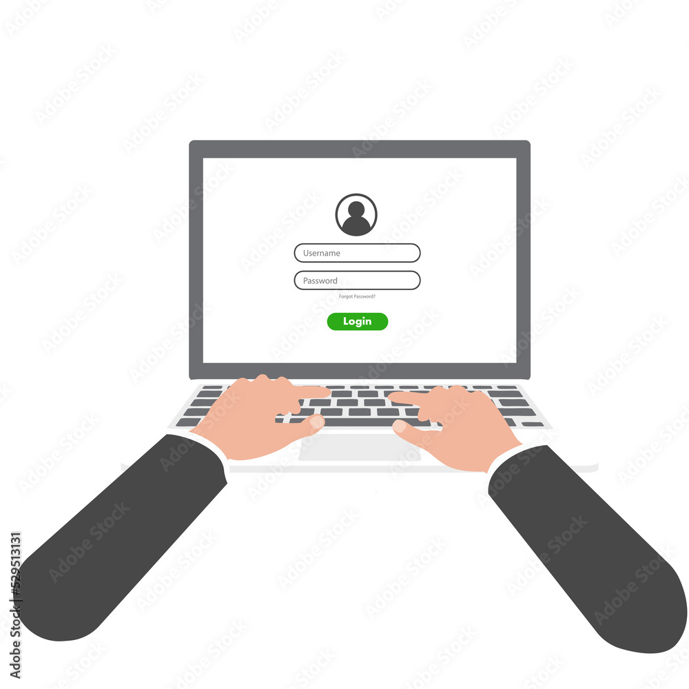 Log in account on the laptop. Hands on the laptop. Laptop with password ...