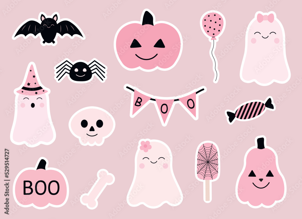 Cute pink ghosts pumpkin Halloween stickers printable Stock Vector ...