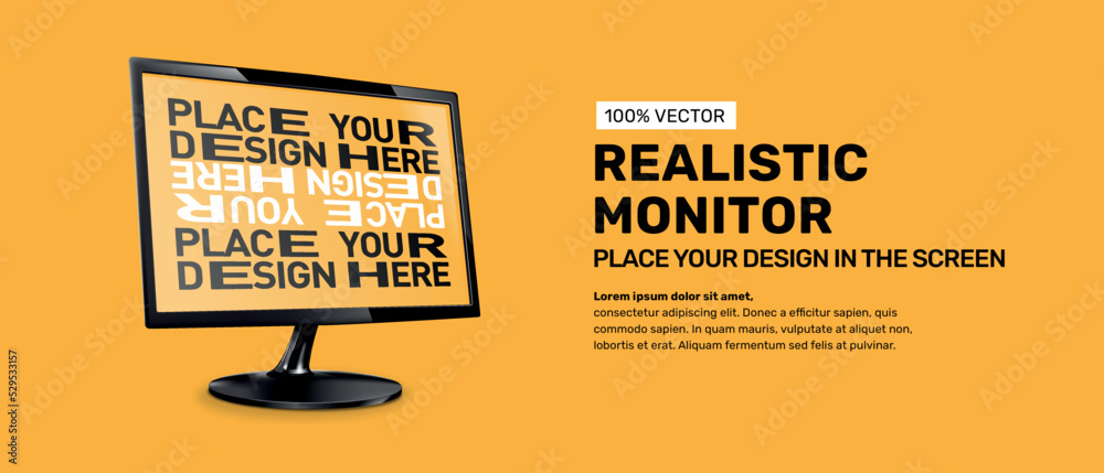 Vectorized realistic monitor. Template in banner format to put your ...