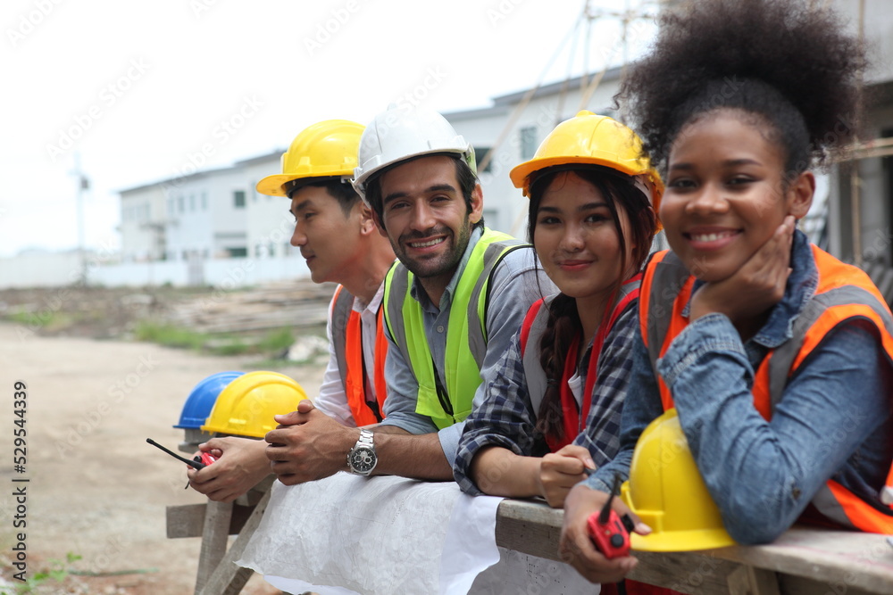 engineering team or worker team they are working at construction site ...