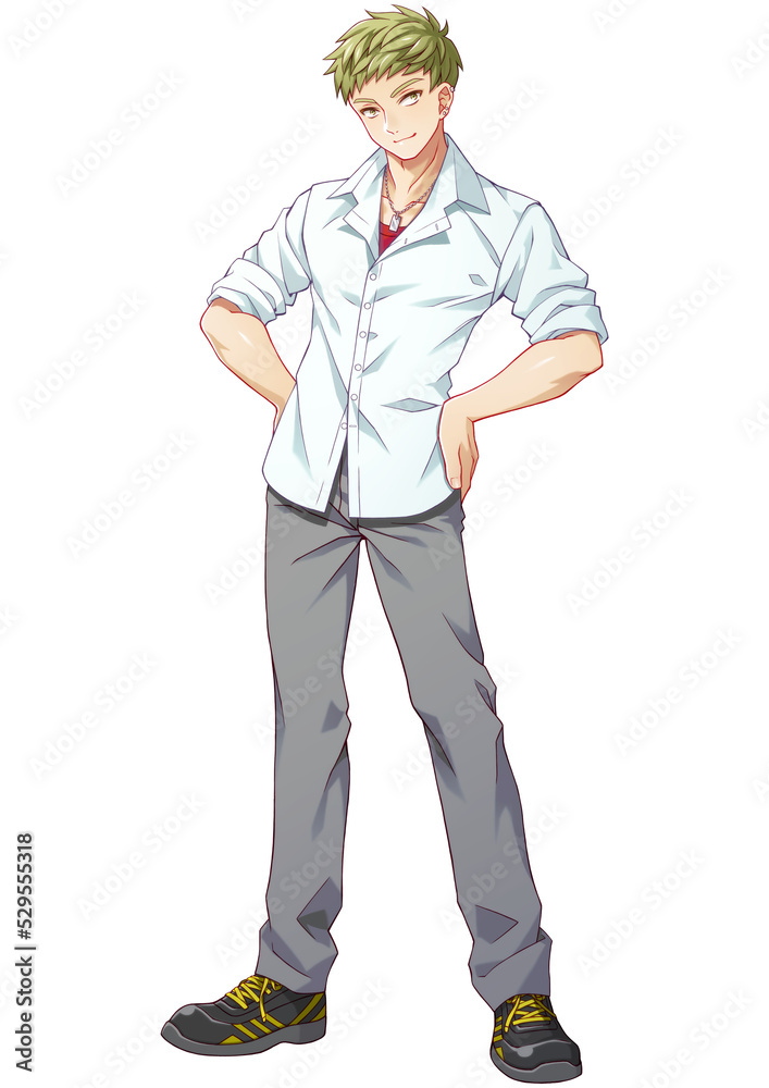 Full body illustration of anime-style boy Stock Illustration | Adobe Stock