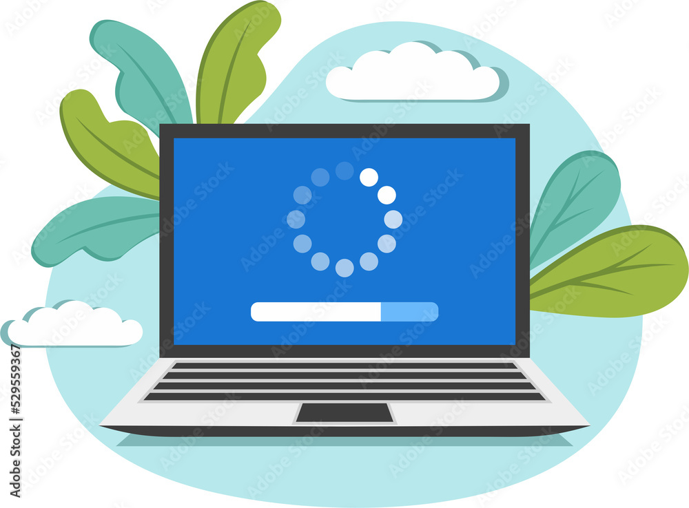 System Software Update And Upgrade Concept Loading Process In Laptop Screen Vector