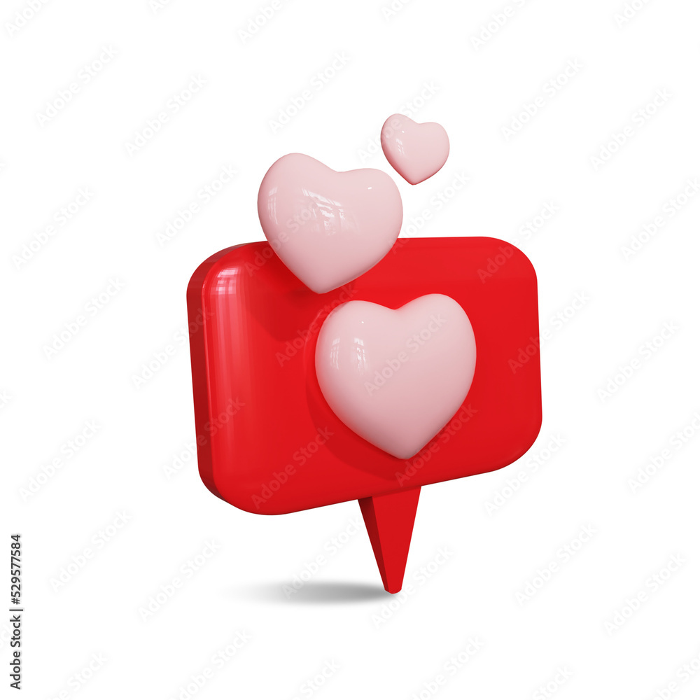 3 pink love heart 3d rendering social media icons on standing realistic ...