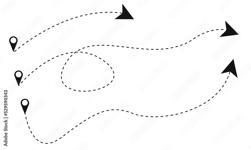 Paper plane path route with start point and dash line trace. vector ...