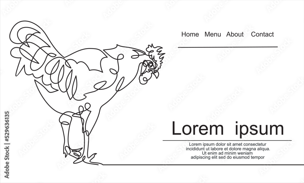 Continuous one line drawing rooster Stock Vector | Adobe Stock