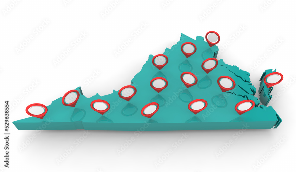 Stock-Illustration „Virginia State Commonwealth VA Cities Map Pins ...