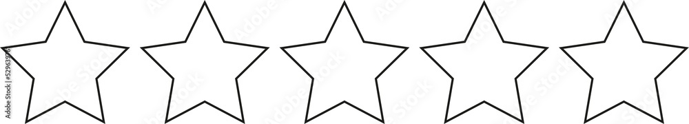 Five black stars in a row, 0-5 rating, review system. Isolated png ...