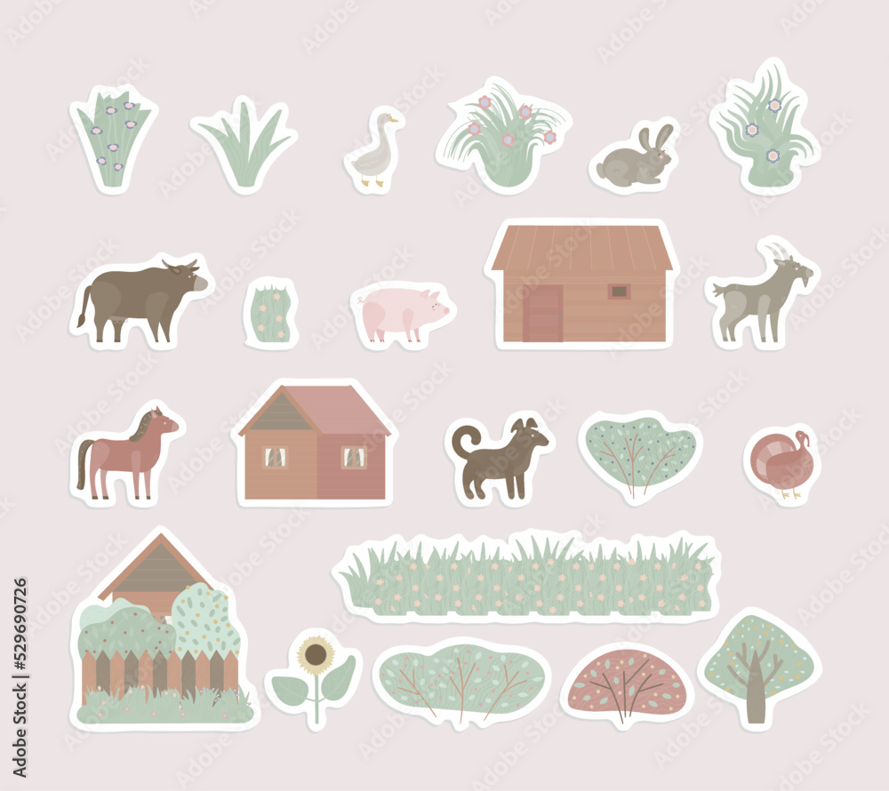 farm animals stickers, vector illustration set Stock Vector | Adobe Stock