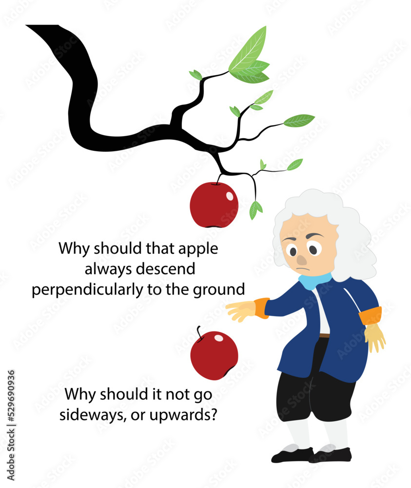 illustration of physics, Isaac Newton's discovery of gravity, The apple ...
