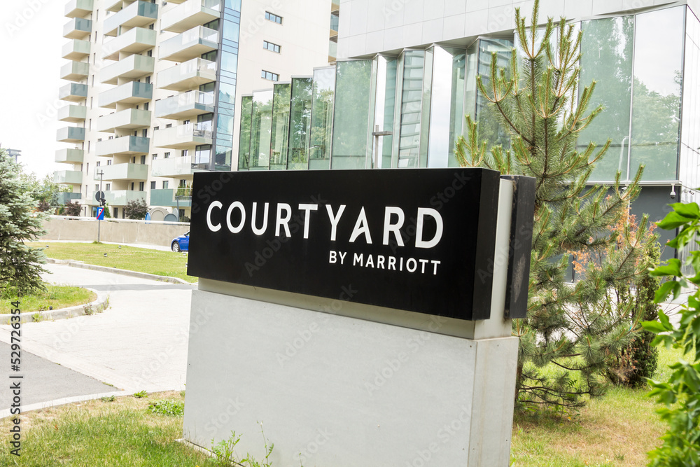 Bucharest, Romania - June, 2022: The Courtyard logo can be seen on the ...